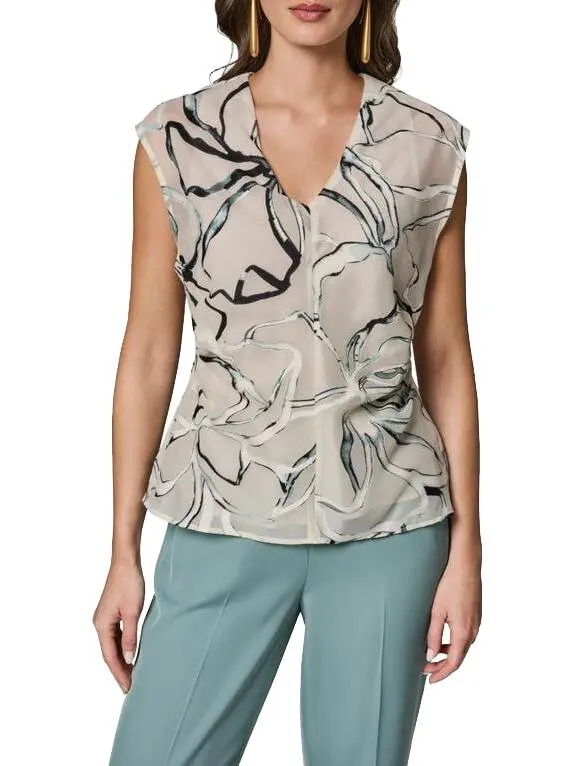Donna Karan New York Swirl Print Burnout Sleeveless Knit Top - Aquamint Multi
