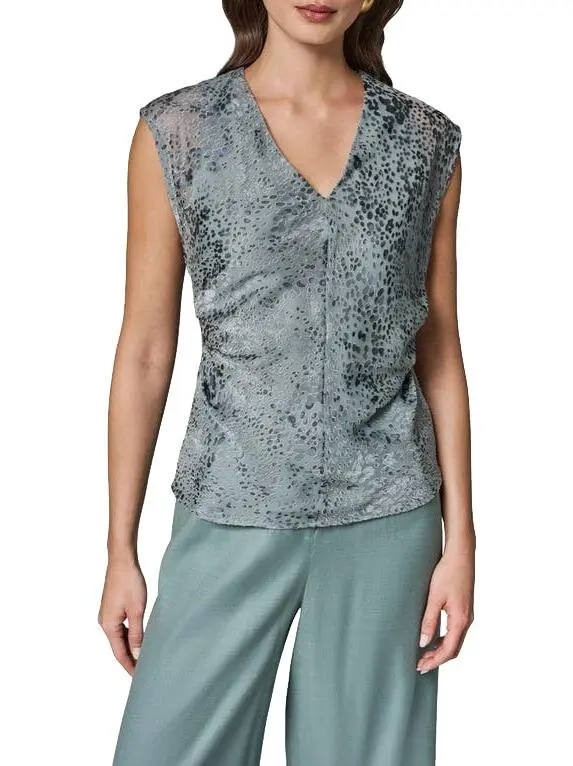 Donna Karan New York Dot Burnout V-neck Top - Waterlily Combo