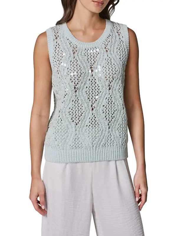 Donna Karan New York Open Stitch Sequined Sweater - Skylight