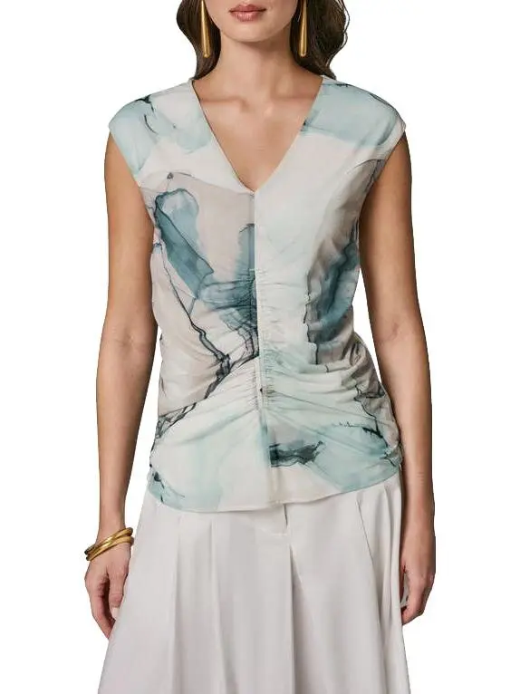 Donna Karan New York Abstract Print Center Ruched Knit Tank - Skylight Multi