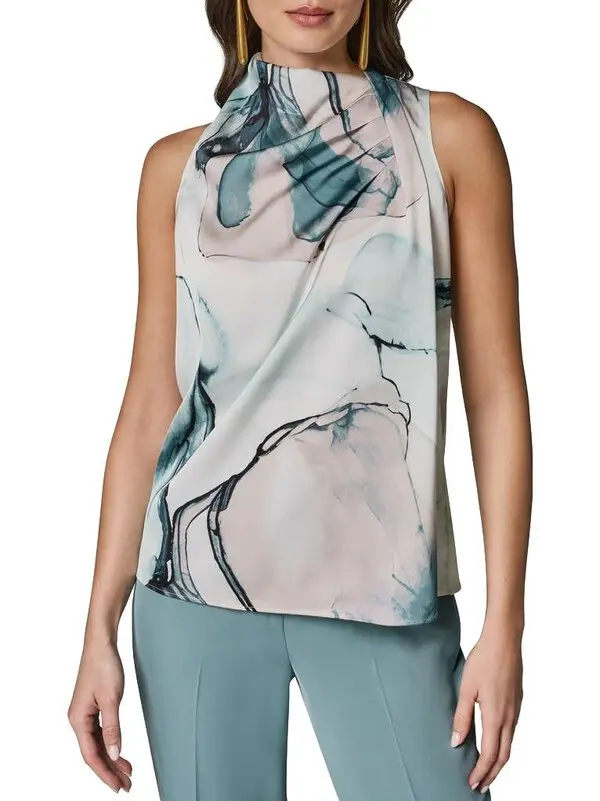 Donna Karan New York Abstract Print Drape Shoulder Tank - Skylight Multi