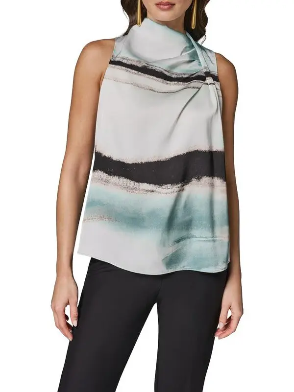 Donna Karan New York Abstract Print Drape Shoulder Tank - Waterlily Multi