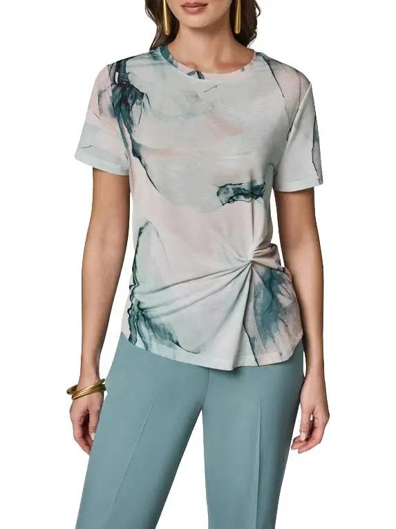 Donna Karan New York Abstract Print Knit Top With Side Twist - Skylight Multi