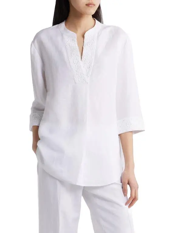 Anne Klein Linen-blend Tunic - Crisp White