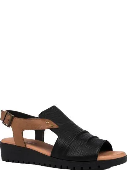 DJANGO AND JULIETTE Madis Low Wedge Sandal - Black/dark Tan Leather