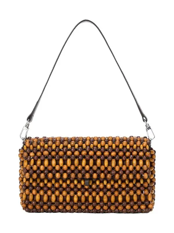Staud Timmy Beaded Shoulder Bag - Wood Beads