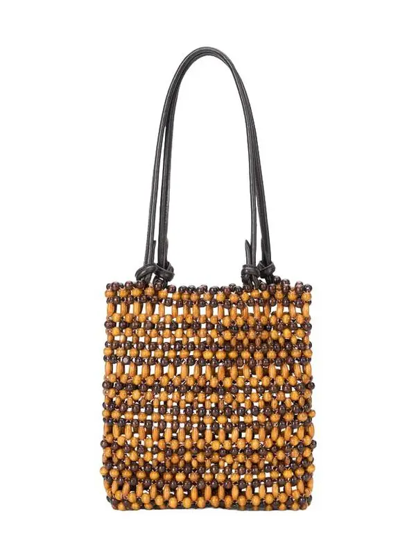 Staud Baja Mini Beaded Tote - Multi Wood Beads