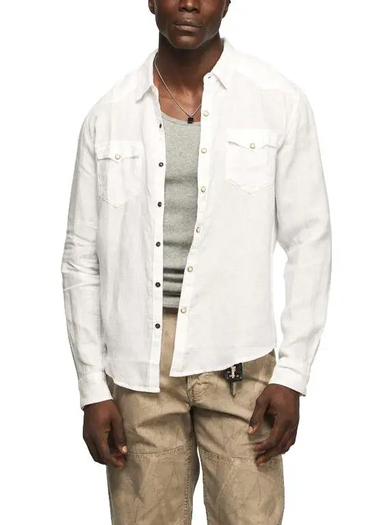 Lucky Brand Linen Snap-up Western Shirt - Bright White