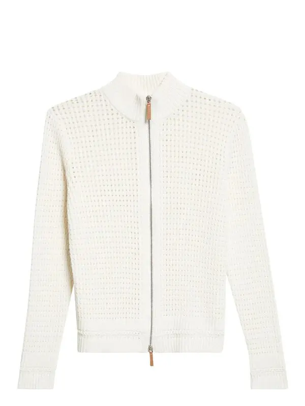 Lafayette 148 New York Open Stitch Cotton & Linen Blend Zip Cardigan - Cloud