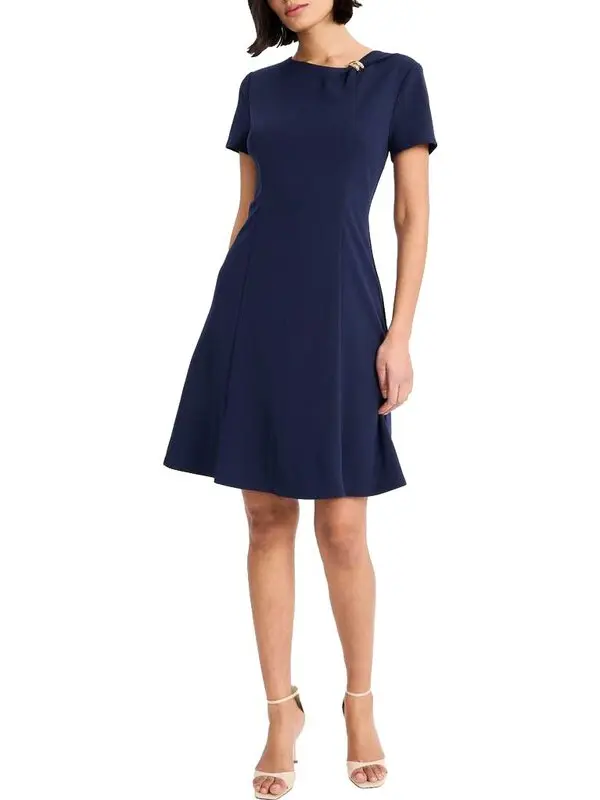 Maggy London Short Sleeve Fit & Flare Dress - Navy Blazer