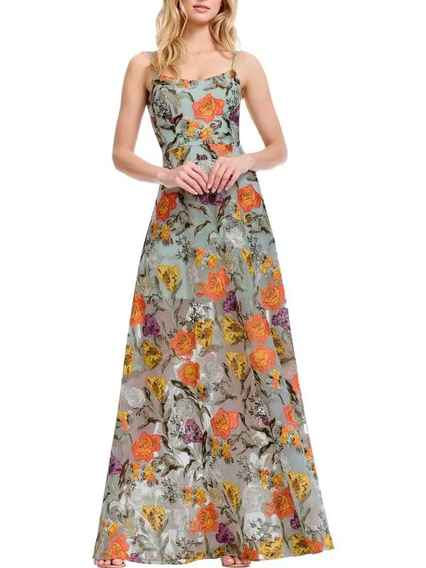 Dress The Population Umalina Embroidered Gown - Sage Multi