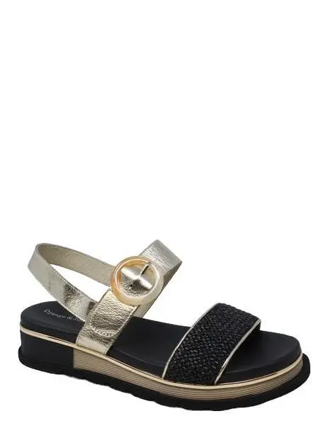 DJANGO AND JULIETTE Chaviva Backstrap Sandal - Black-gold Syn Raffia