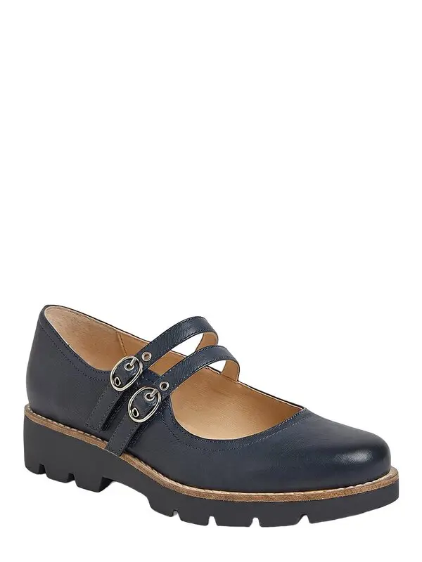 DJANGO AND JULIETTE Dabbie Leather Mary Jane With Twin Buckles And Chunky Sole - Navy Leather