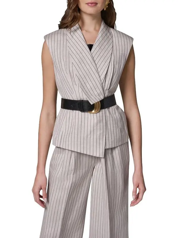 Donna Karan New York Belted Linen Blend Vest - Flax/black