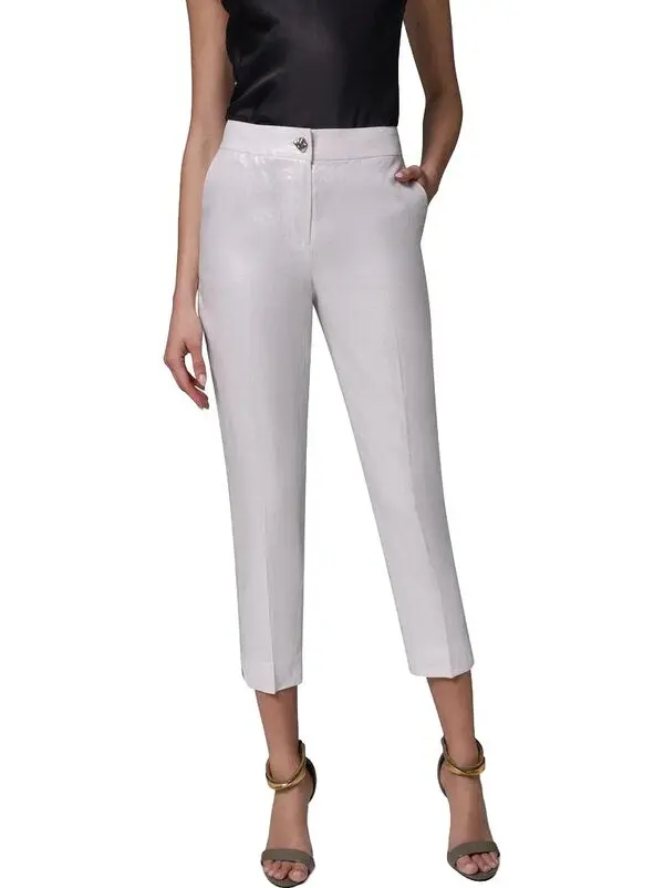 Donna Karan New York Metallic Linen Crop Pants - Cream/silver