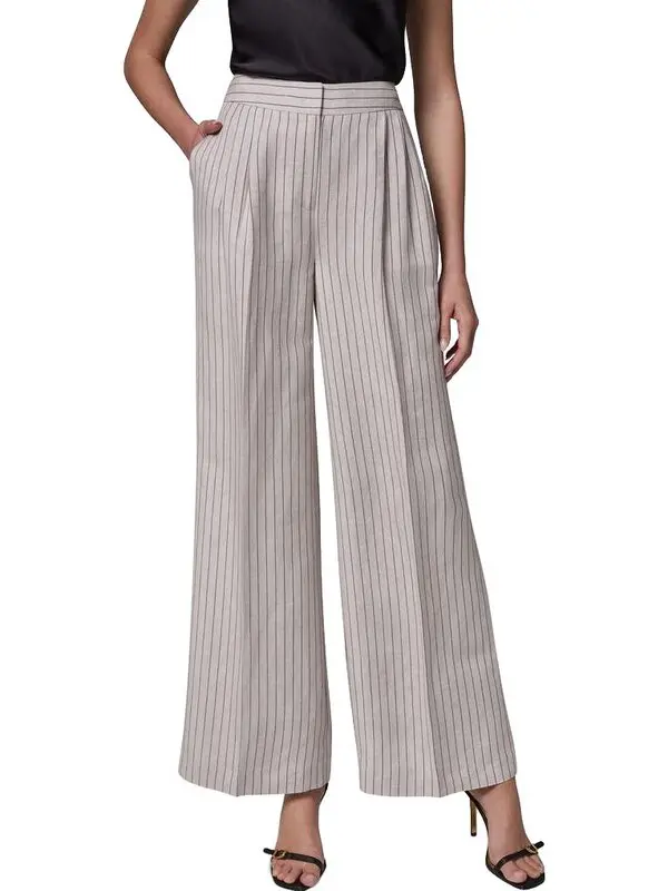 Donna Karan New York Mid-rise Pinstripe Wide Leg Pants - Flax/black