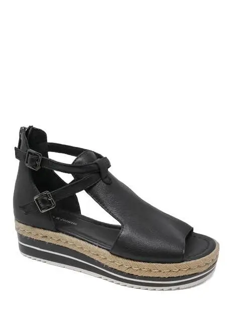 DJANGO AND JULIETTE Strappy Leather Flatform Sandals - Black Leather