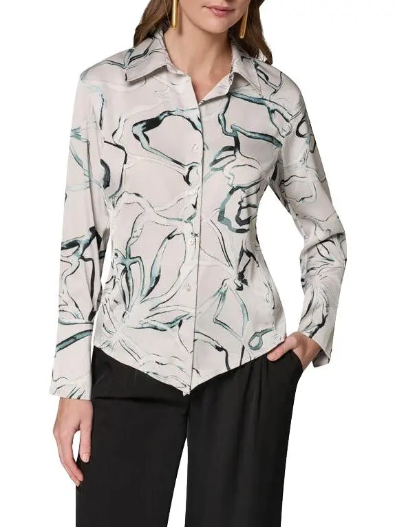 Donna Karan New York Printed Asymmetric Shirt - Aqua Mint Multi