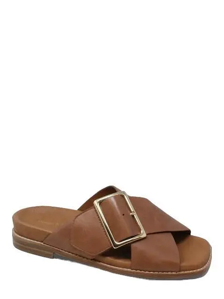 DJANGO AND JULIETTE Efri Wide Strap Flat Slide Sandal - Tan Leather