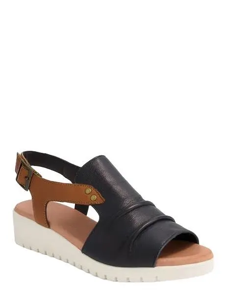 DJANGO AND JULIETTE Madis Low Wedge Sandal - Navy/dark Tan Leather