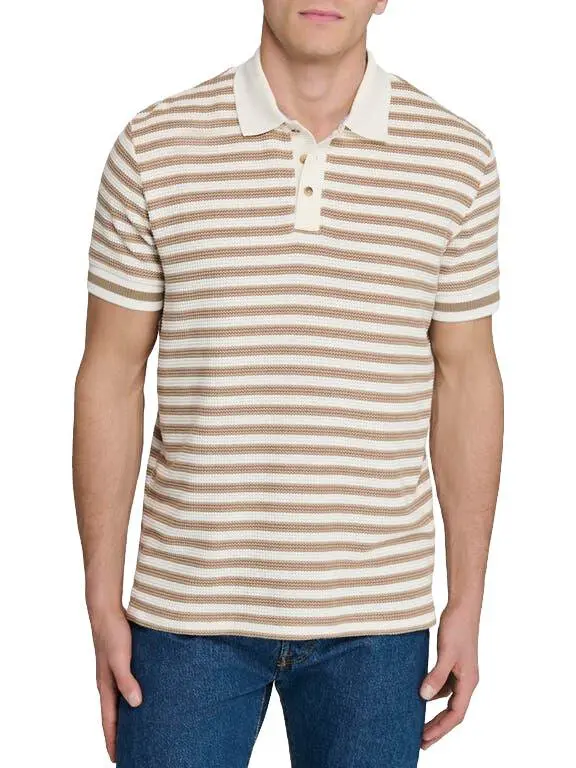 CON.STRUCT Slim Fit Short Sleeve Stripe Polo - Khaki
