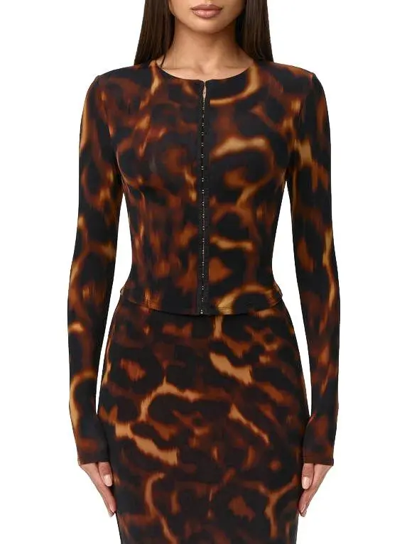 Naked Wardrobe Printed Long Sleeve Cardigan - Tortoise