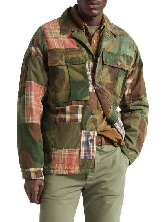 Double Rl Padded Patchwork Overshirt - Camo/plaid Patchwork