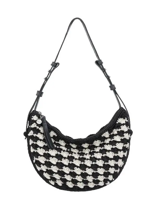 THE SAK Tess Shoulder Bag Hand Crochet - Black Ecru Shell