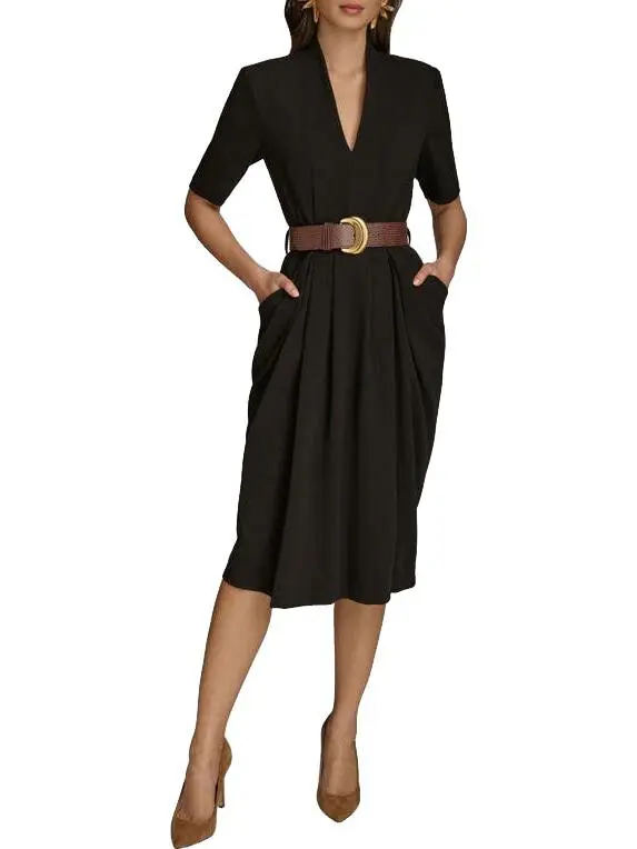 Donna Karan New York Belted V-neck Sheath Dress - Black