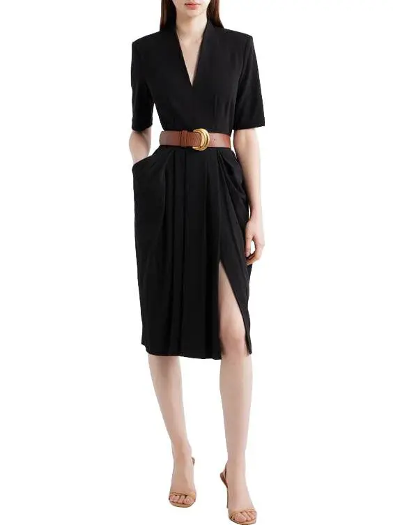 Donna Karan New York Belted V-neck Sheath Dress - Black
