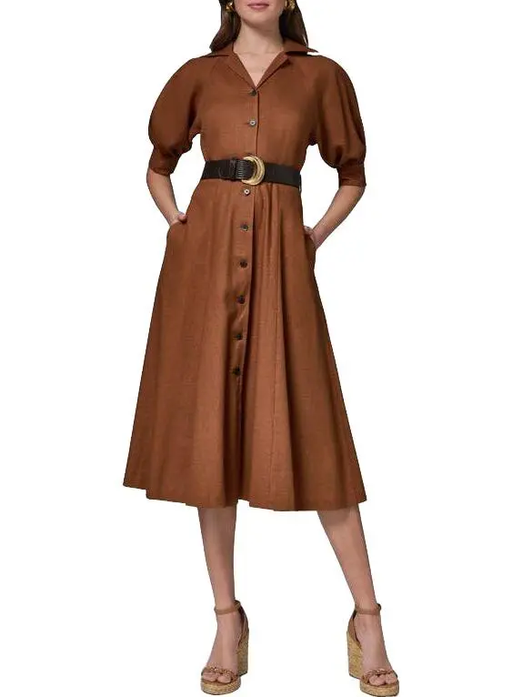 Donna Karan New York Linen Blend Midi Shirtdress - Cognac