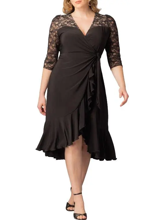 KIYONNA Lace Midi Wrap Dress - Black Noir