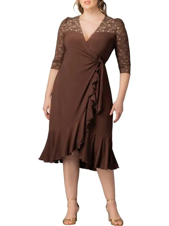 KIYONNA Lace Midi Wrap Dress - Chocolate