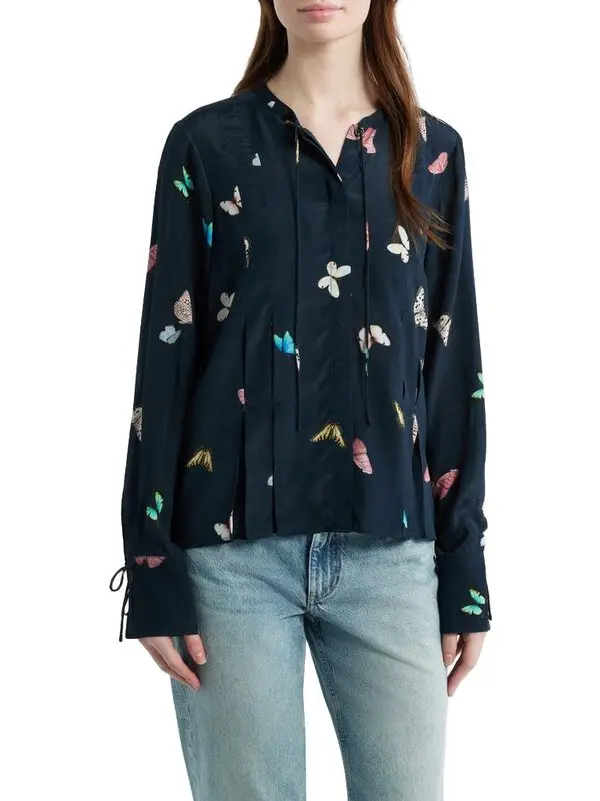 Rag & Bone Arden Print Pleated Top - Black Butterfly
