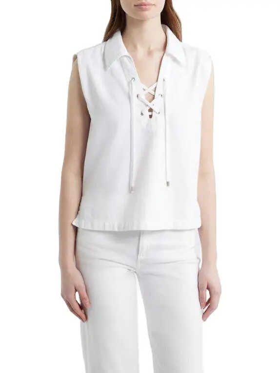 Rag & Bone Fiona Lace-up Sleeveless Shirt - Optic White