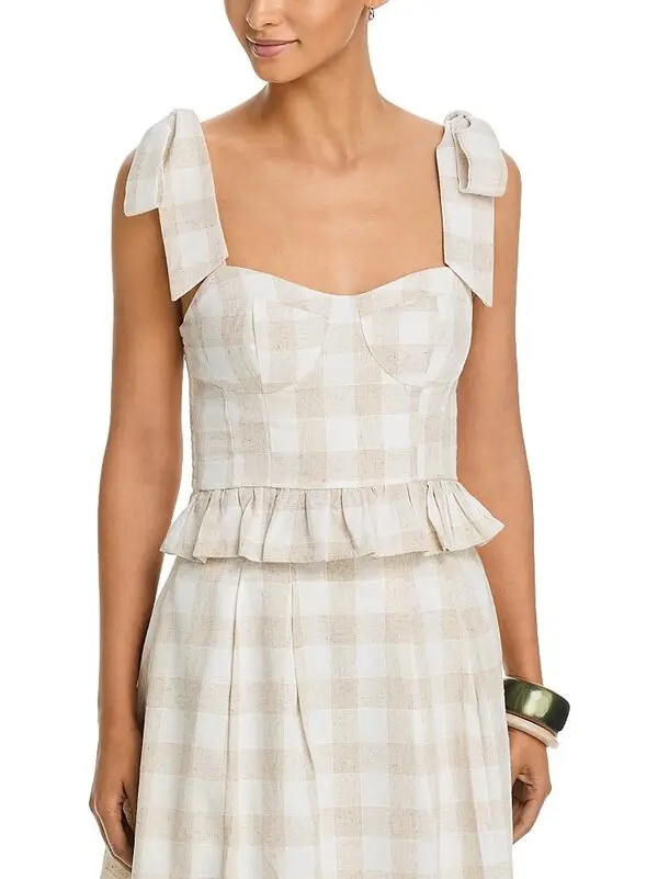 Aqua Gingham Bustier Top - Ivory Tan