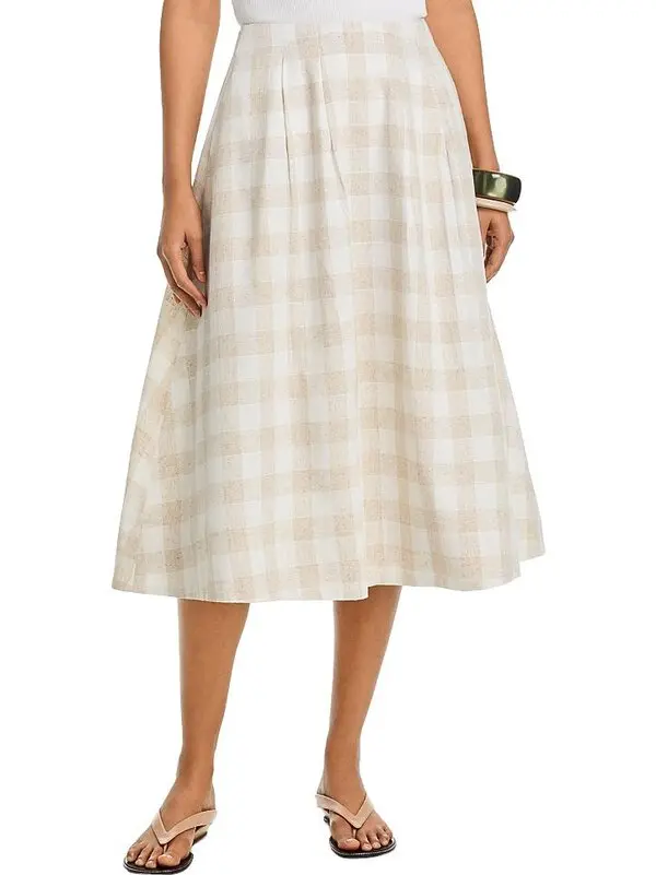 Aqua Gingham Midi Skirt - Ivory Tan