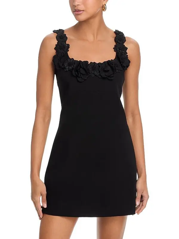 Aqua Applique Floral Mini Dress - Black