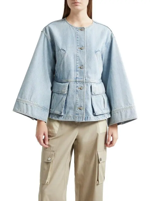 3.1 Phillip Lim Collarless Trapeze Denim Jacket - Light Blue