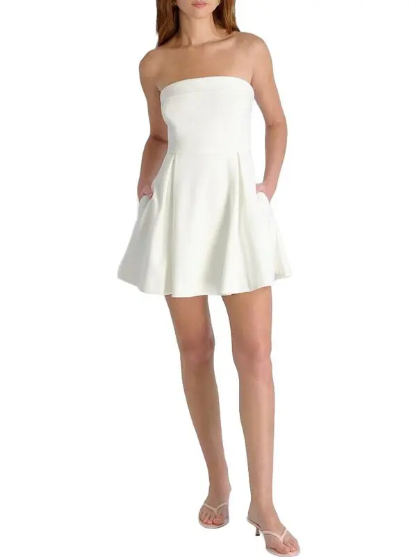 French Connection Whisper Foldover Pleated Strapless Minidress - Summer White