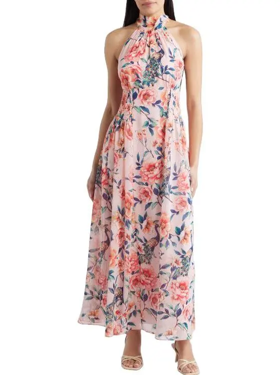 Eliza J Floral Print Sleeveless Maxi Dress - Blush
