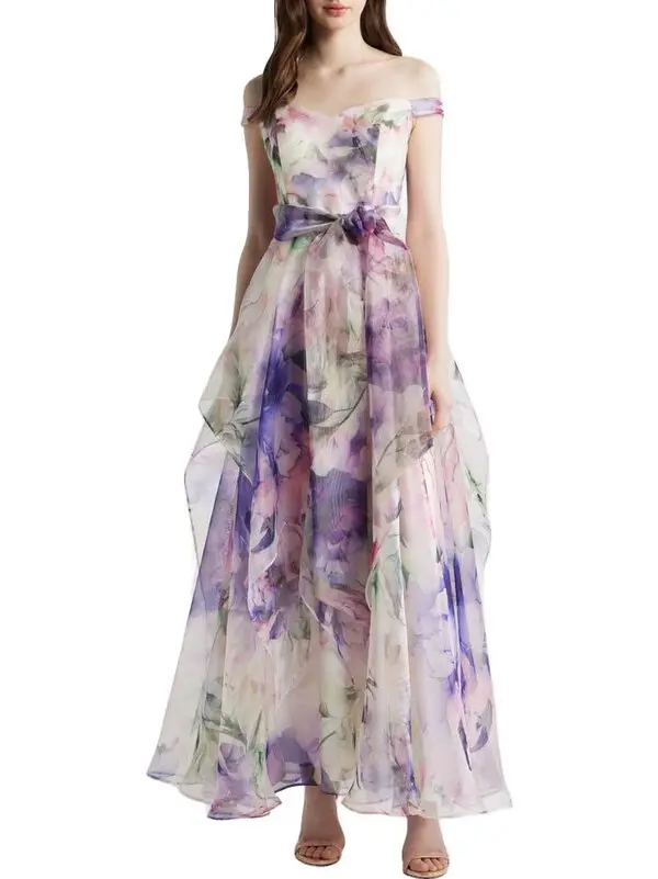 Eliza J Floral Off-the-shoulder Ballgown - Purple Multi