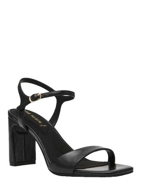 Anne Klein Ankle Strap Block Heel Sandals - Black Crinkle
