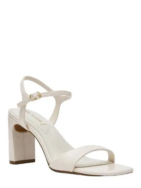 Anne Klein Ankle Strap Block Heel Sandals - Bone Crinkle