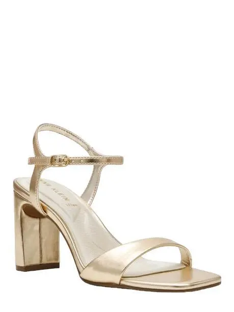 Anne Klein Ankle Strap Block Heel Sandals - Light Gold