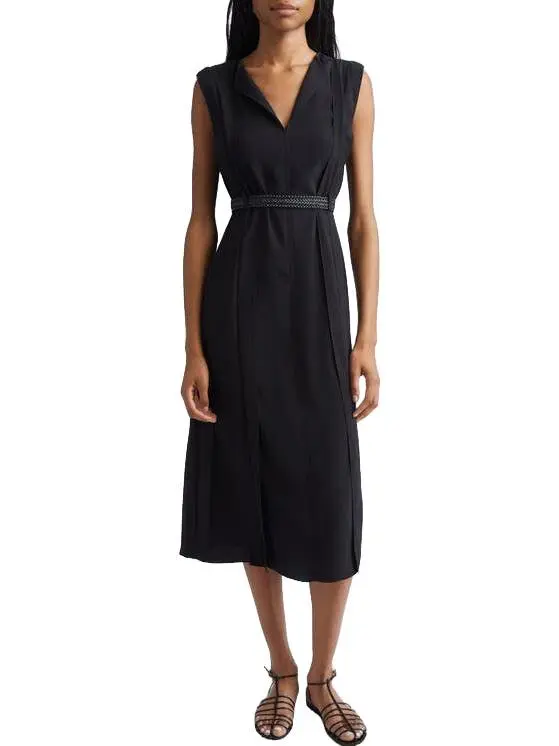 Max Mara Zannata Belted Matte Satin Midi Dress - Black