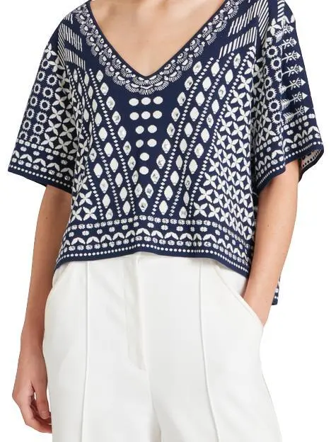 TEMPERLEY LONDON Tlalli Knit Top - Navy Silver