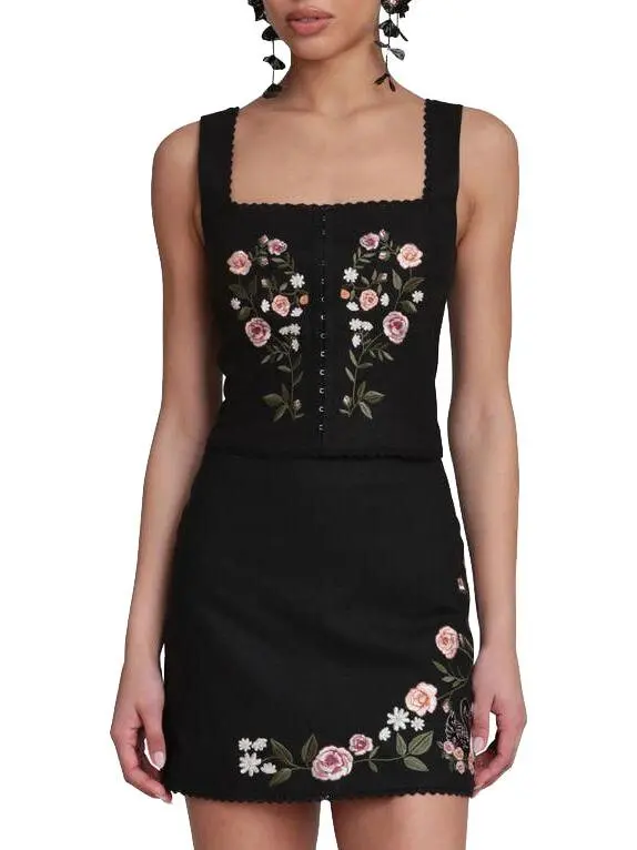 Avec Les Filles Embroidered Corset Tank - Black