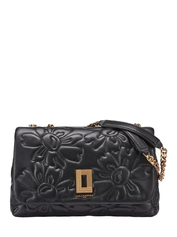 Karl Lagerfeld Paris Lafayette Quilted Floral Shoulder Bag - Black/gold