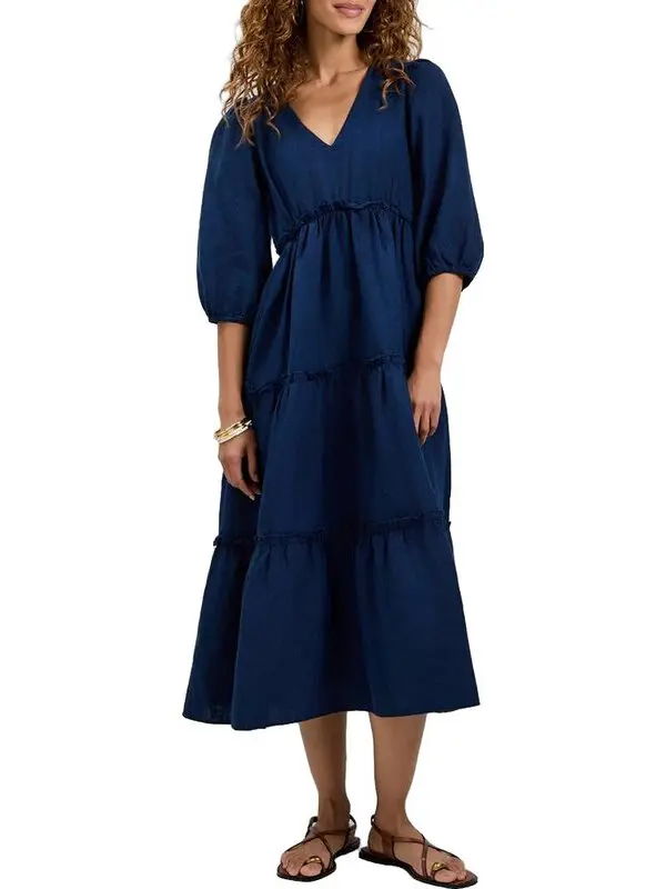 Trina Turk Tiered Ruffle Linen Dress - Ink